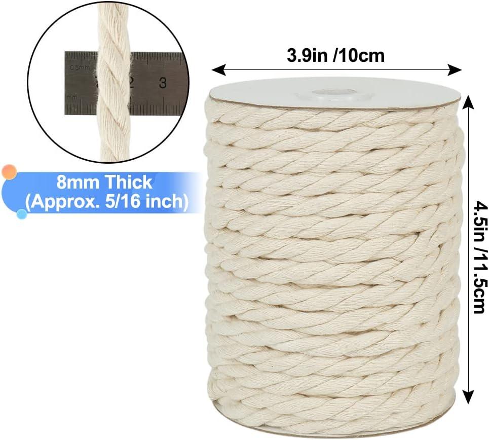 Tenn Well 8mm Macrame Cord - 59 ft 3Ply Twisted Craft Cotton Rope for ...