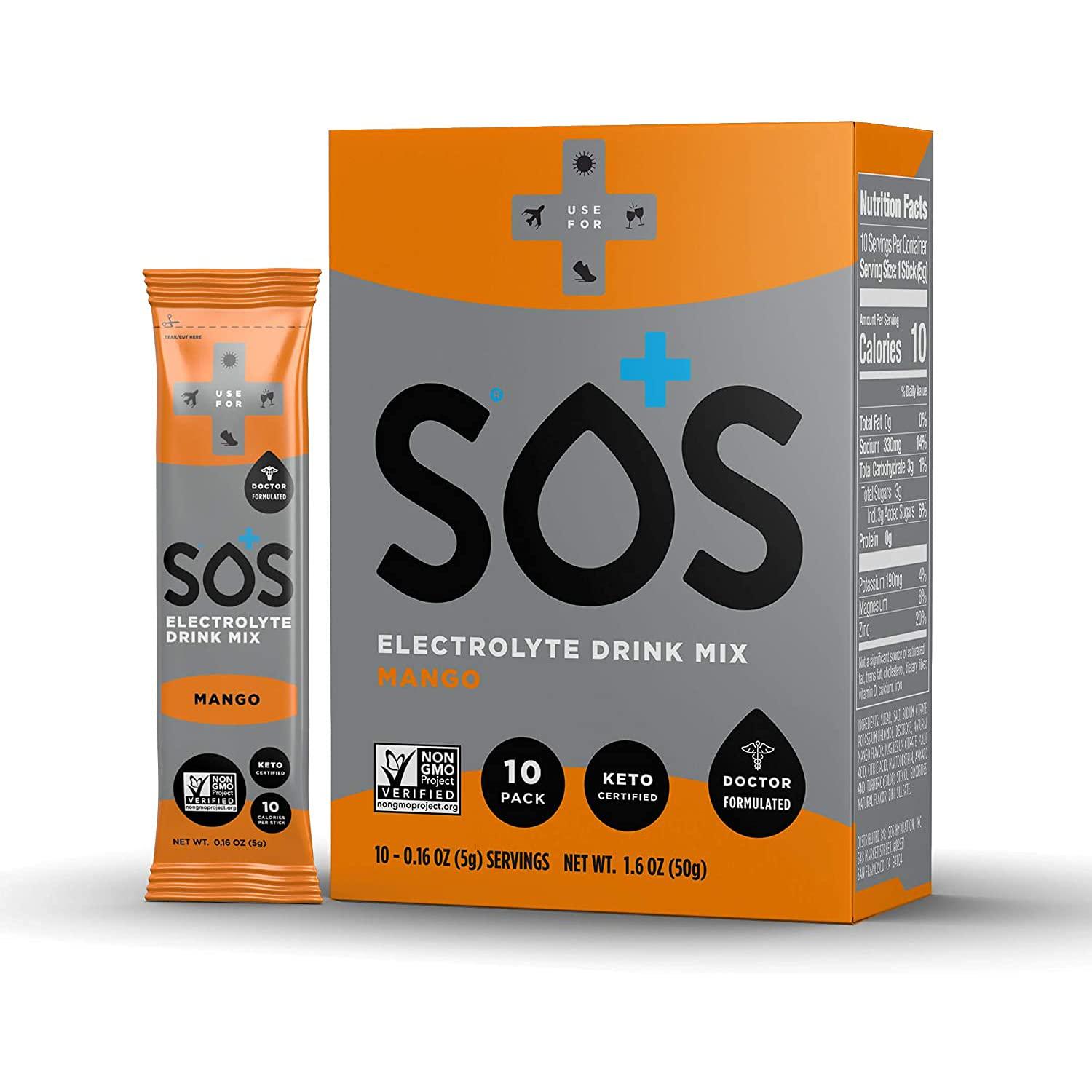 SOS Hydration Electrolyte Powder - Low-Sugar Mango Drink Mix, Immunity ...