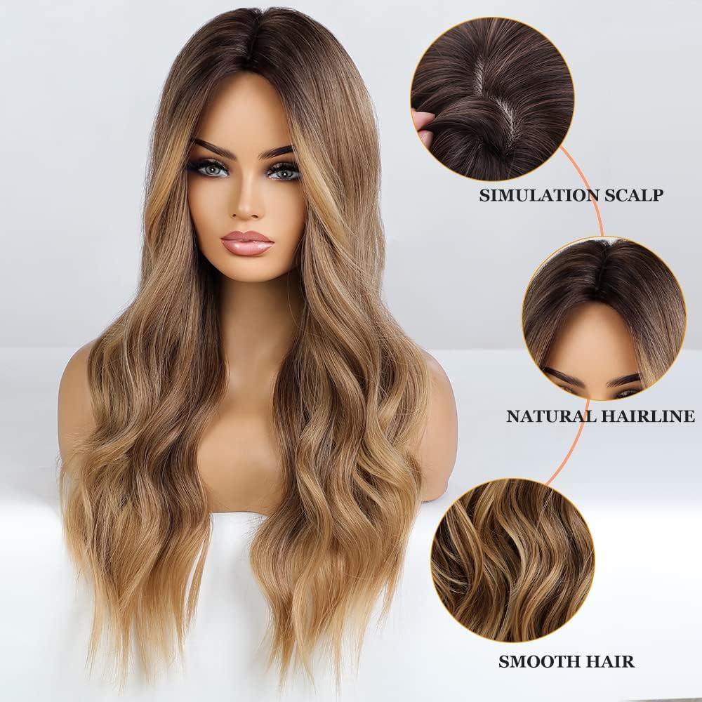 Esmee Long Wave Ombre Brown Synthetic Curly Wig for Women - Perfect for ...