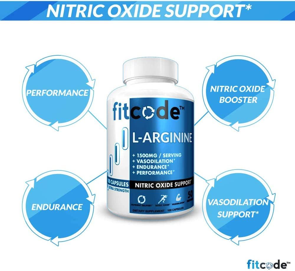 Fitcode Pure L-Arginine HCl 1500mg Nitric Oxide Supplement - Boost Vascularity, Pumps, Endurance ...