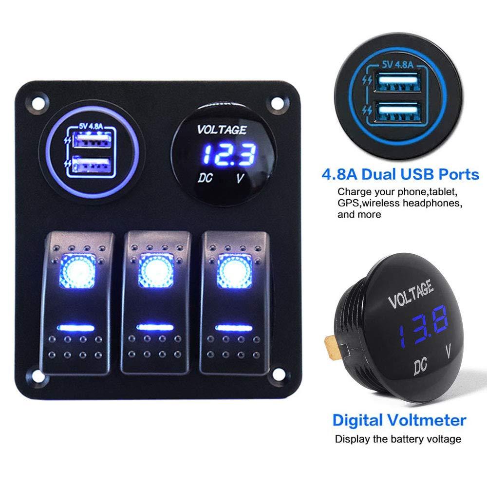 3 Gang Waterproof Marine Boat Rocker Switch Panel with LED Display ...