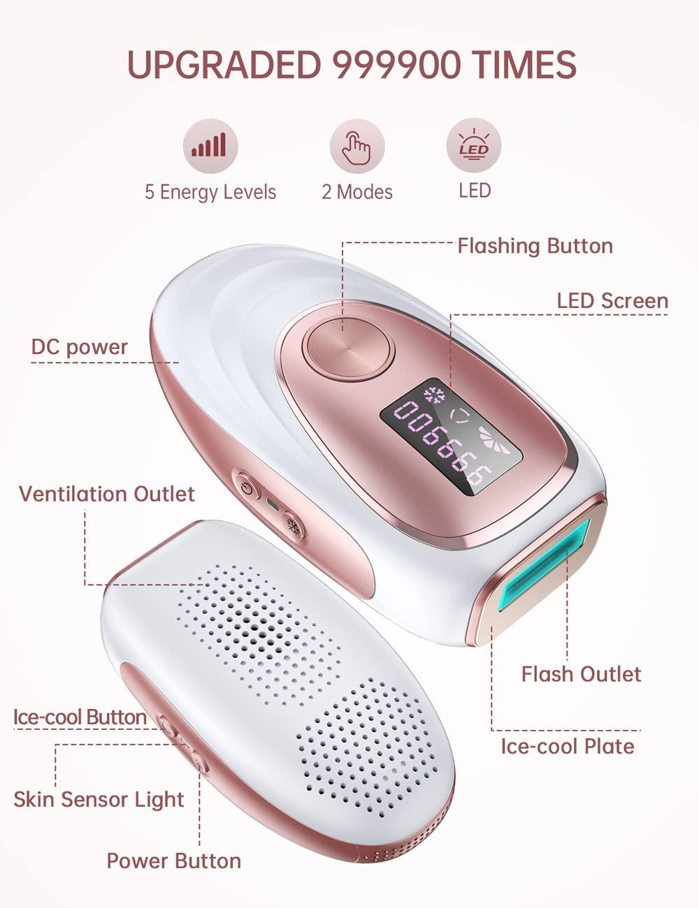 Rose IPL Hair Removal Device with Cooling System | Upgraded to 999,900 ...