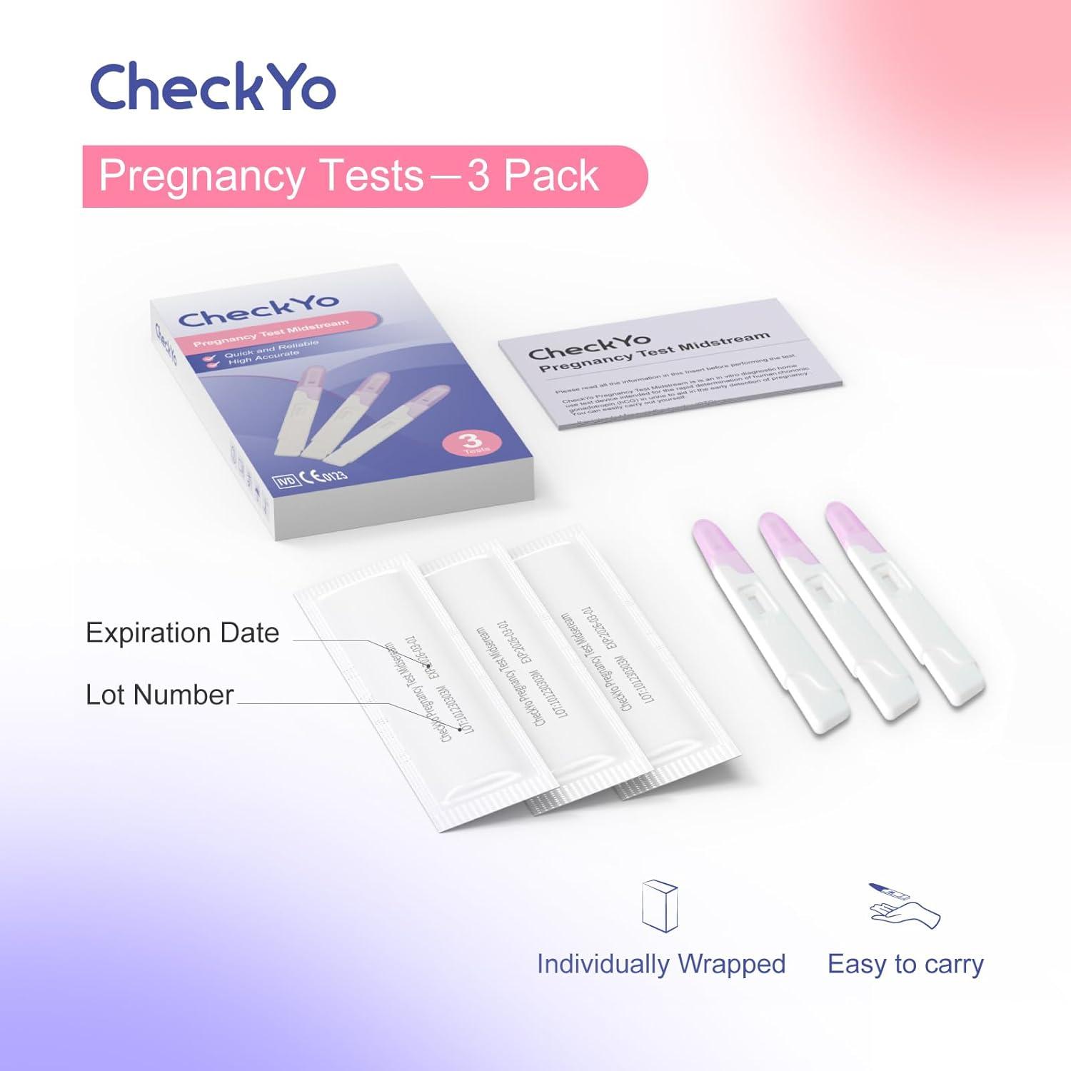 Buy CheckYo Pregnancy Tests 3 Pack - Accurate Midstream HCG Test Kit ...