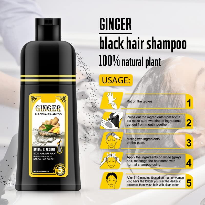 500 ml Ginger Black Hair Shampoo - Fast Color & 2-in-1 Formula for ...