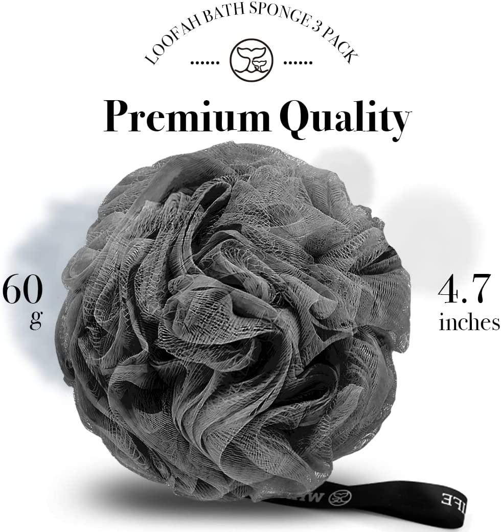 Loofah Sponge Bath Set for Men & Women - 4 Pack Dark Gray | Exfoliating ...