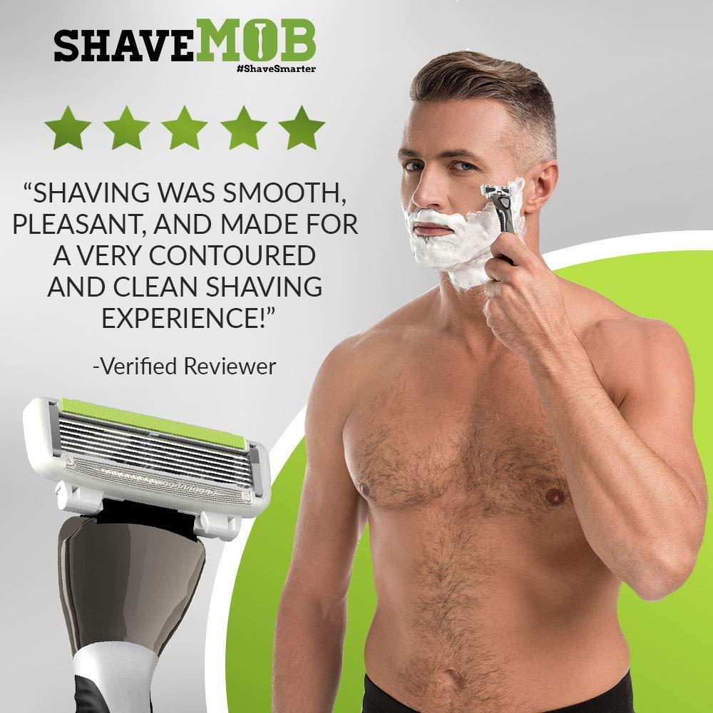 ShaveMOB 6-Blade Men's Razor Kit - Flex Head Handle with Trimmer + 12 ...