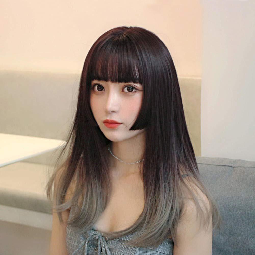BGHJUE Gradient Color Wig for Women - Long Straight Princess Cut Bangs ...