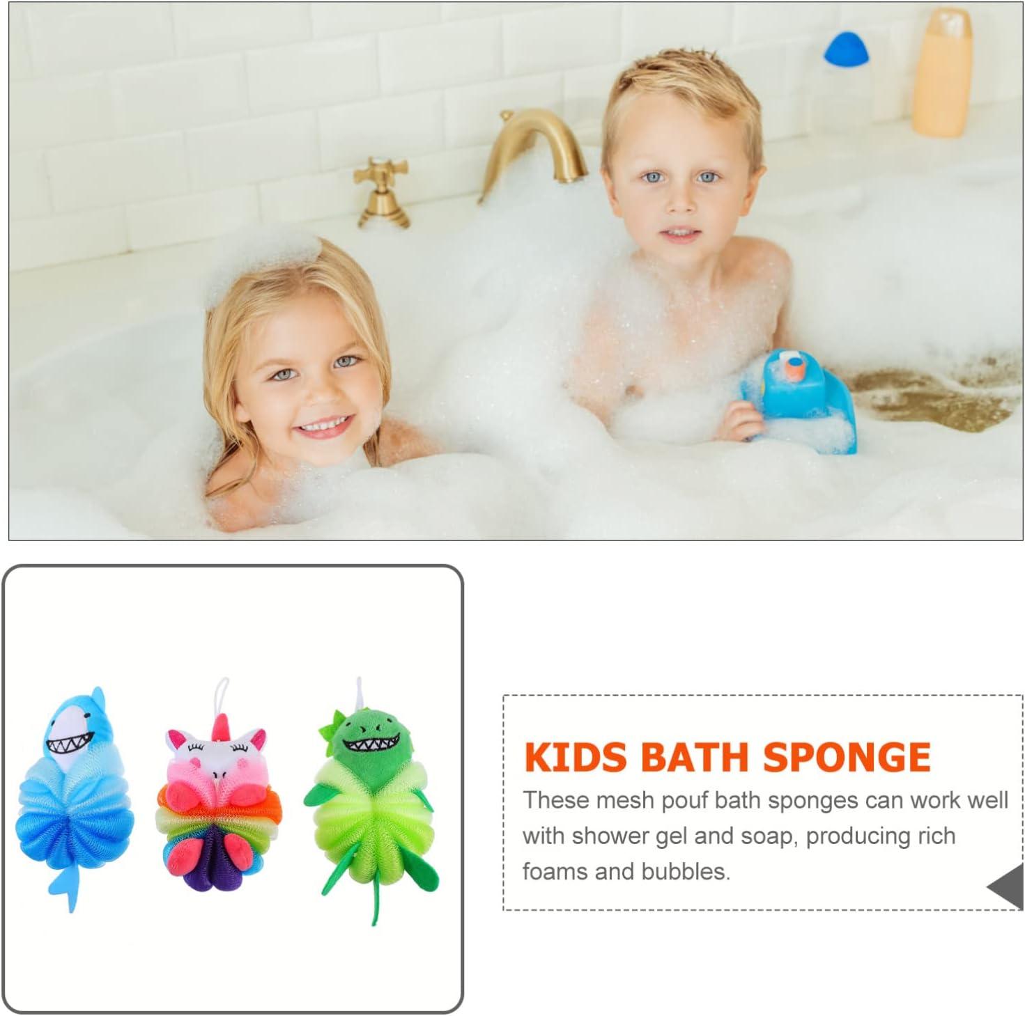 Kisangel Kids Animal Bath Loofahs - 3 Pack Cute Cartoon Shower Poufs ...