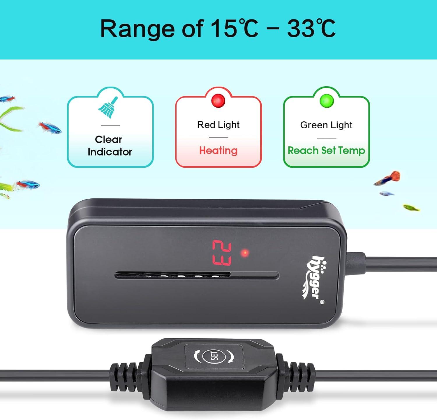 Hygger Mini Aquarium Heater 50W | Small Diving Heater with Thermostat for 19-38L Fresh ...