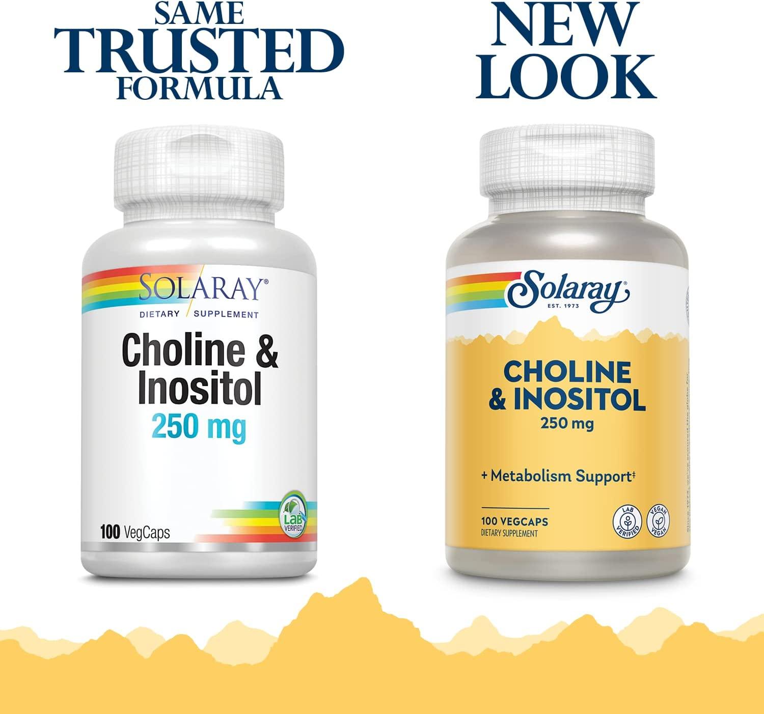 Solaray Choline & Inositol 250mg | Fat Metabolism & Brain Support | 100 ...