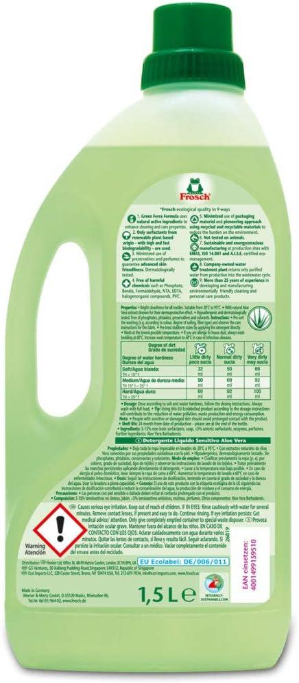 Frosch Aloe Vera Sensitive Detergent Liquid 1.5L - Eco-Friendly Laundry ...