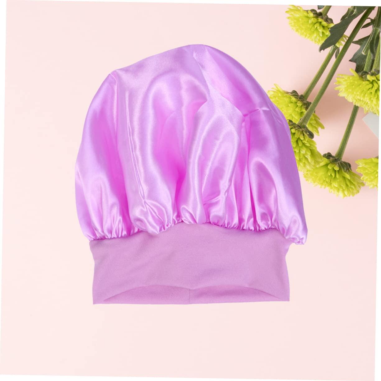 Silk Curly Hair Sleep Cap for Women - Purple | Elastic Night Bonnet Hat ...