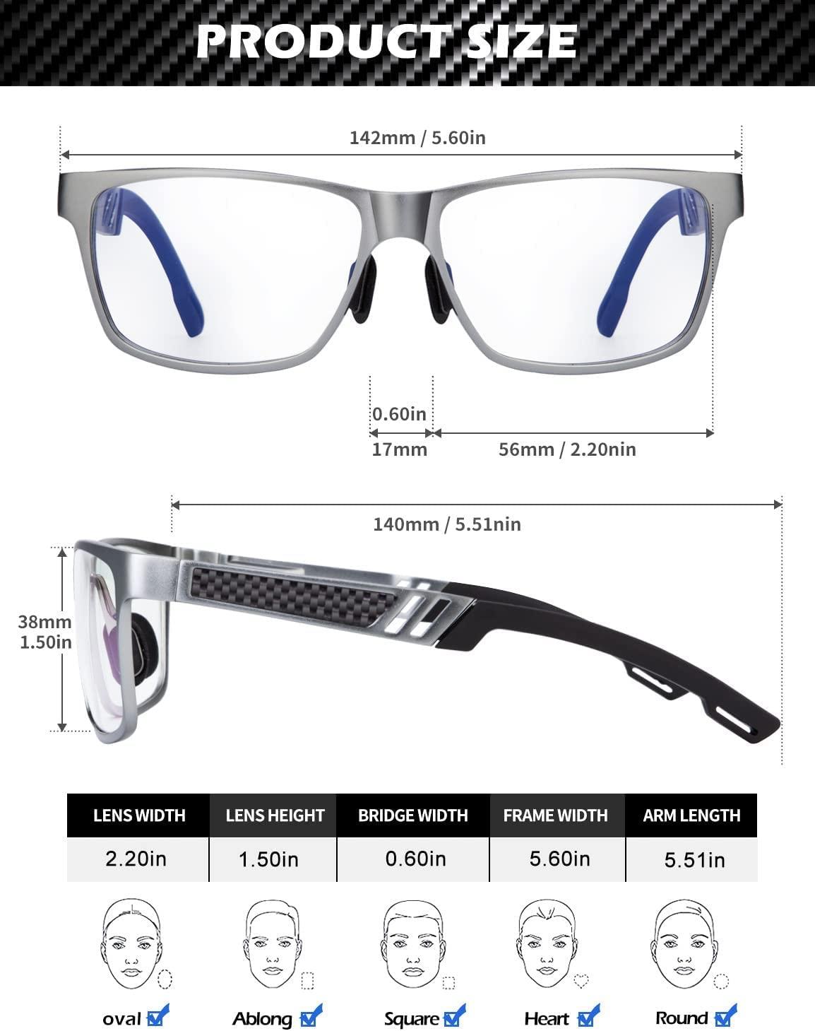ANYLUV Blue Light Blocking Gaming Glasses for Men - Rectangle Metal ...