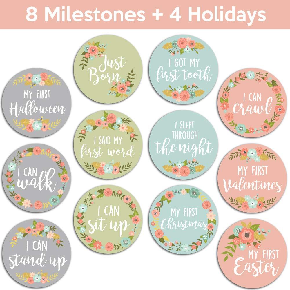 Floral Baby Monthly Stickers for Girls | Set of 24 Newborn Milestone ...
