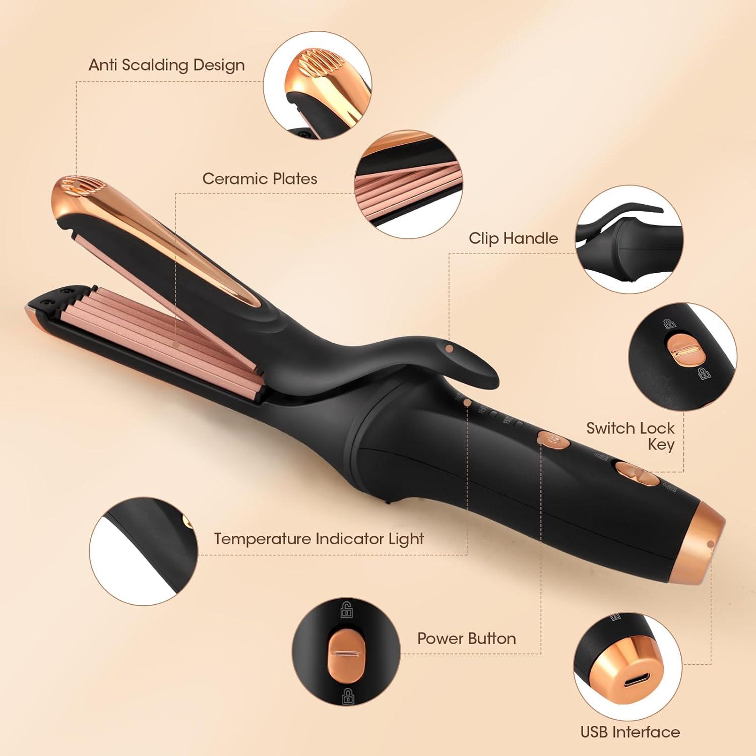 1 Inch Mini Wireless Hair Crimper USB Rechargeable Crimping Iron Hair ...