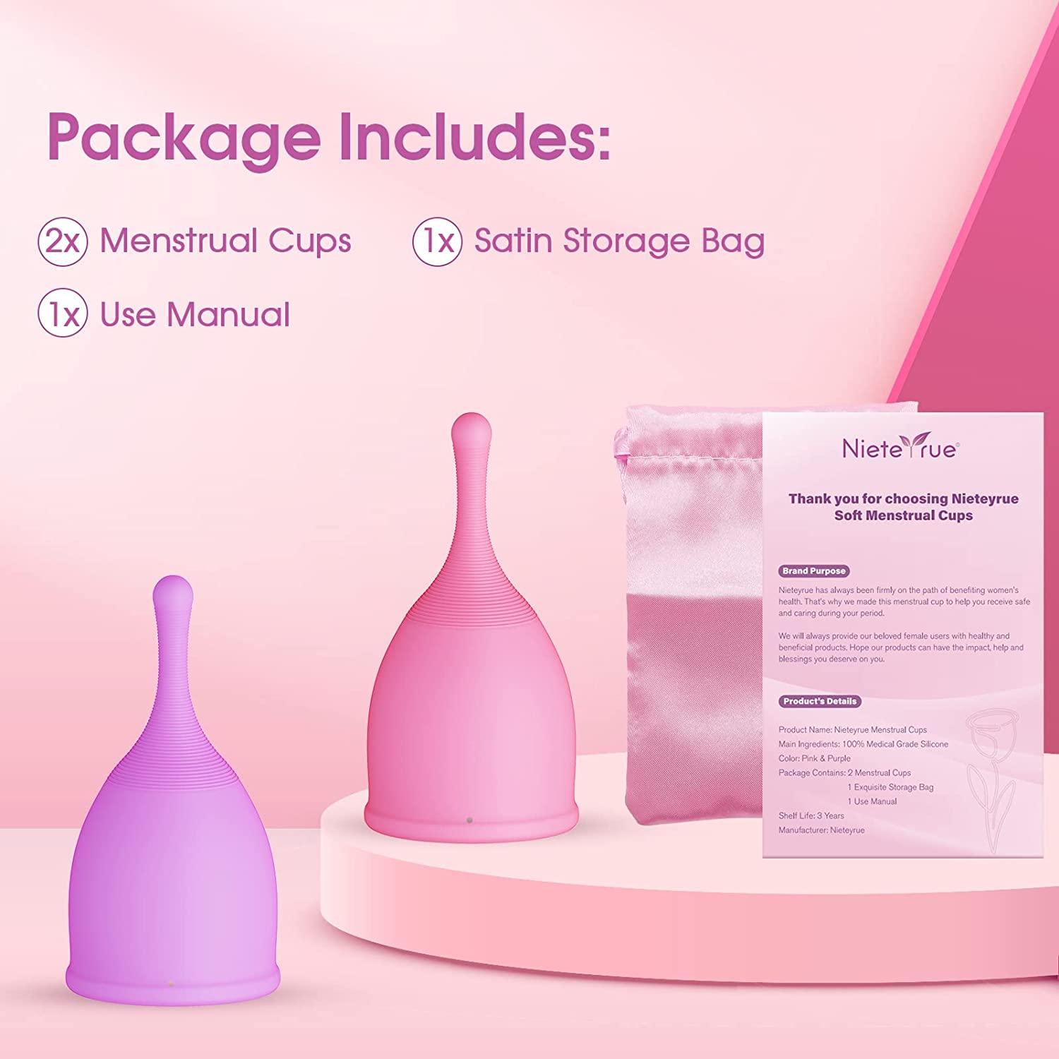 Large Menstrual Cups - 2 Sets Reusable Soft Cups for Heavy Flow ...