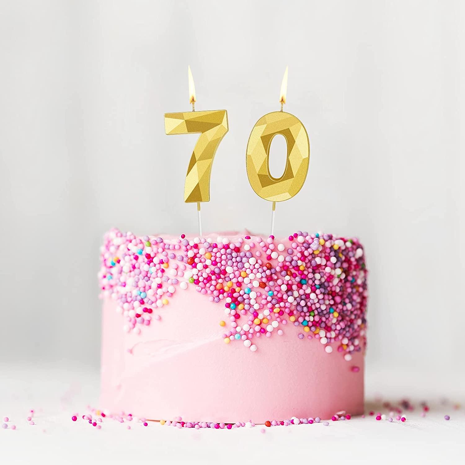 70th Birthday 3D Diamond Shape Number 70 Candles - Gold Happy Birthday ...