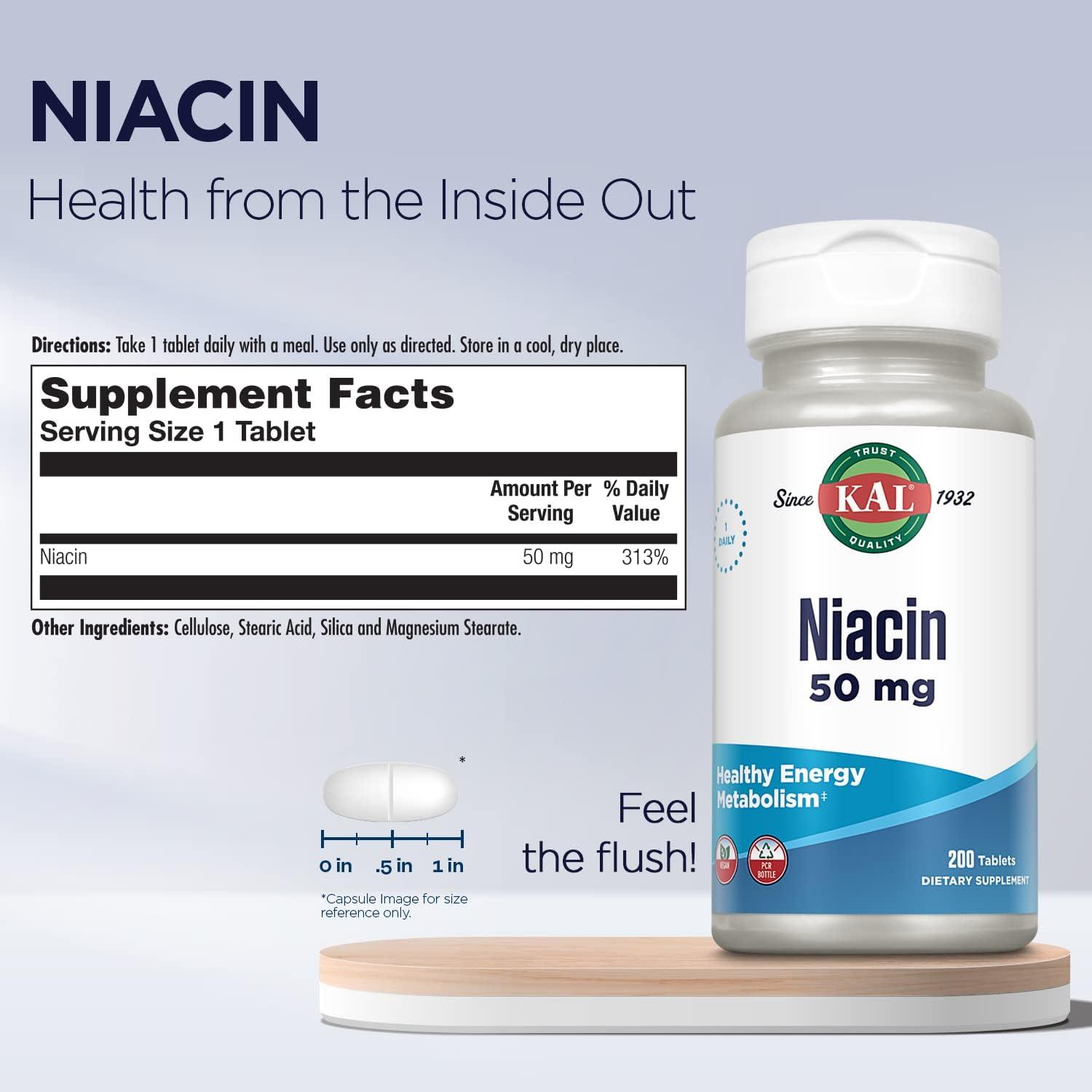 Kal 50mg Niacin Tablets - 200 Count | High Quality Niacin Supplement ...