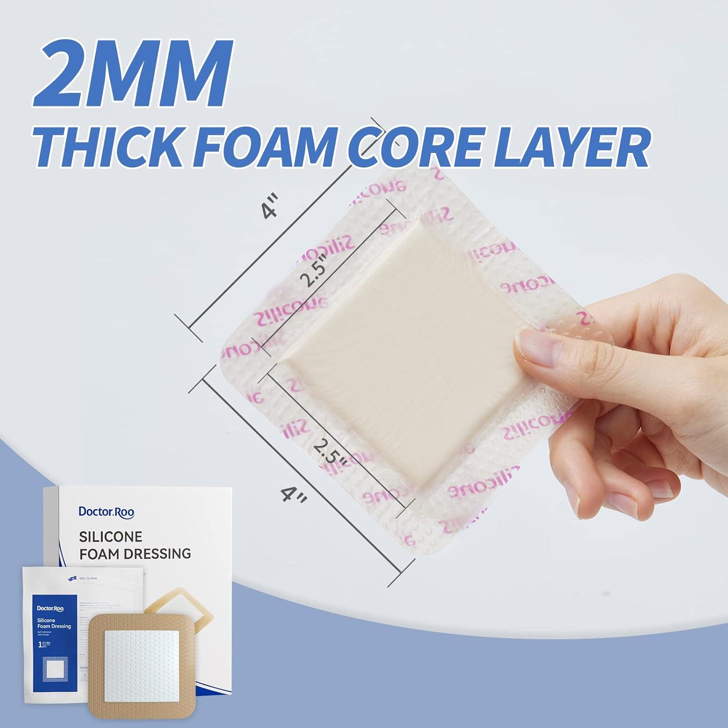 Doctor.Roo Silicone Adhesive Foam Dressing 4x4 Waterproof Bandage 10 ...