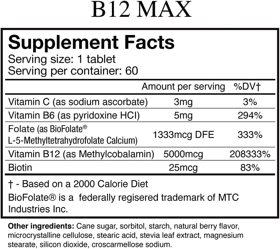 Wellgenix Bio-Available Sublingual B12 B6 Folic Acid Vitamin Supplement ...