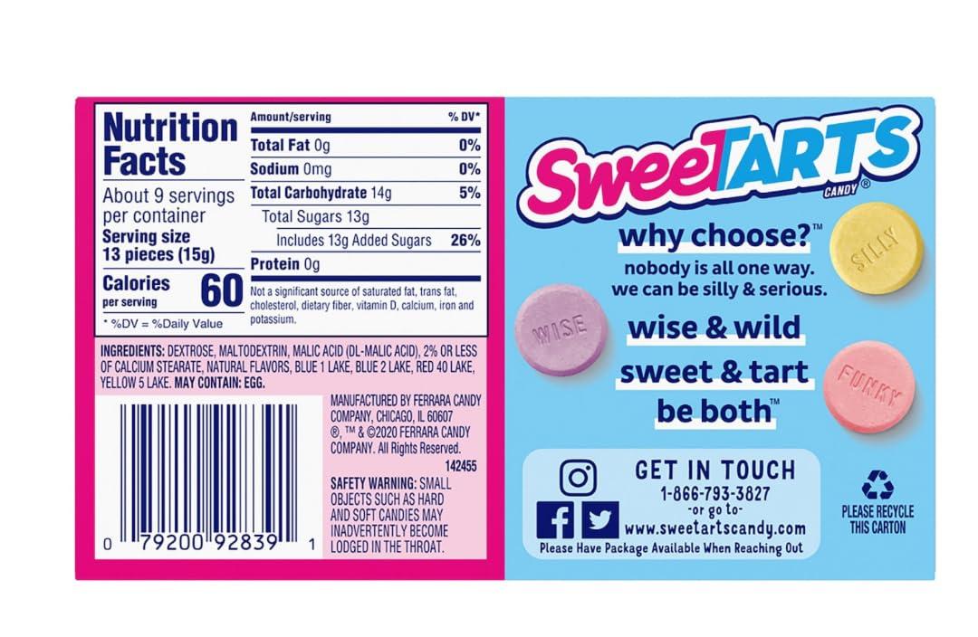 SweeTarts Candy, Assorted Flavors Blue Raspberry, Red Cherry, Purple ...