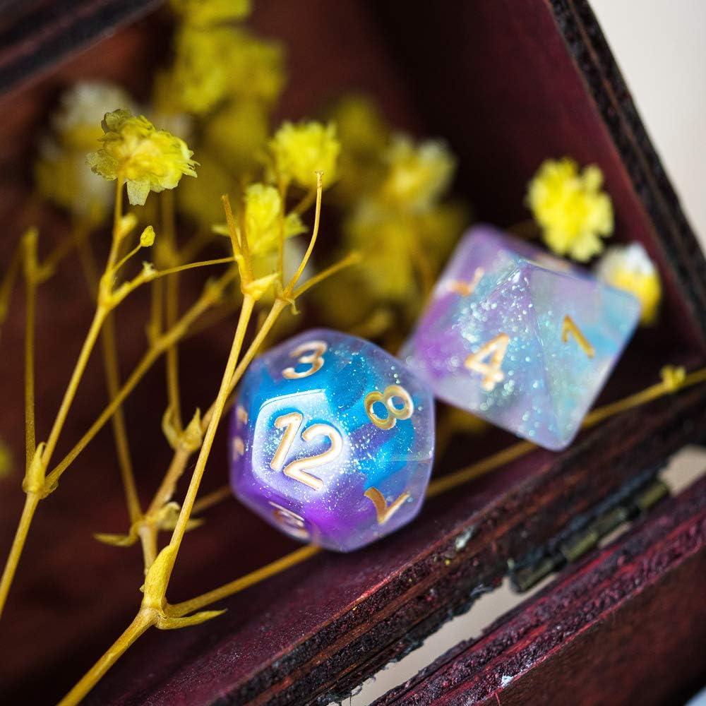 UDIXI 7 Piece Swirls Iridescent Dice Set for DND RPG, Purple Blue Color ...