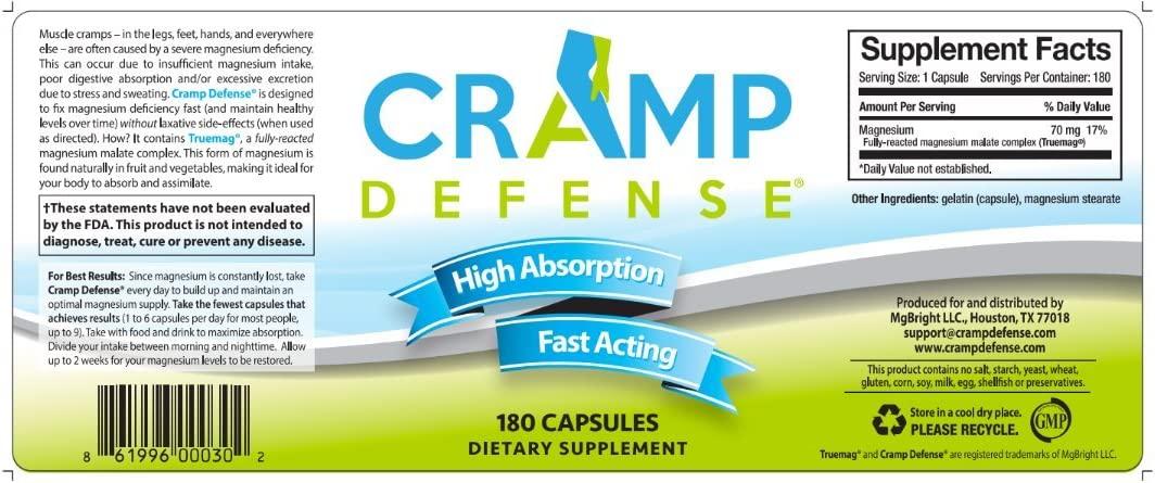 Cramp Defense Magnesium Capsules - Fast & Permanent Relief for Leg ...