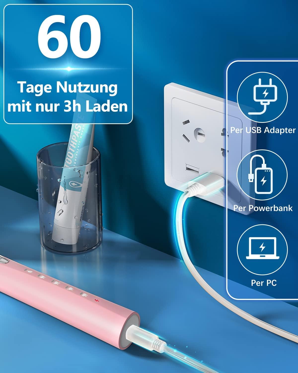 Buy Phylian Sonic Electric Toothbrush - 8 Replacement Heads 5 Modes 60 ...