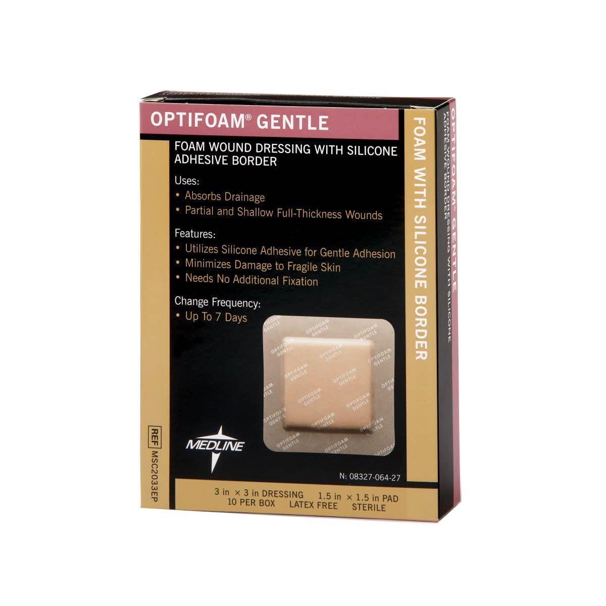 Medline Optifoam Gentle Border Adhesive Dressings 3 x 3 - Pack of 10 ...