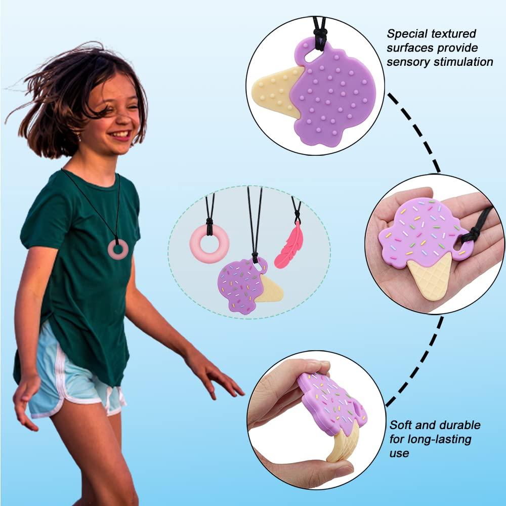 Sensory Chew Necklaces for Girls - 3 Pack Silicone Oral Chew Toys for ...