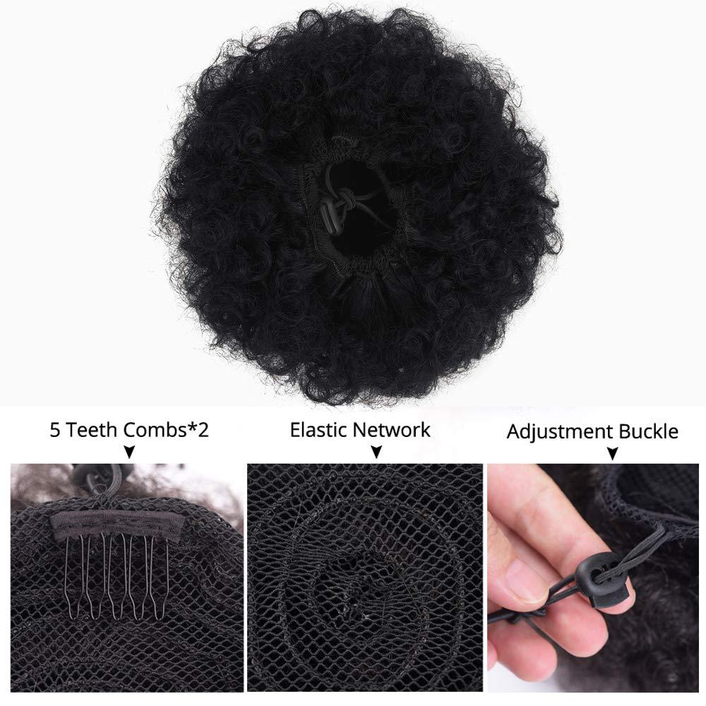 LEEONS 8 Inch Afro Puff Ponytail (Black) - Human Hair Kinky Curly Bun ...