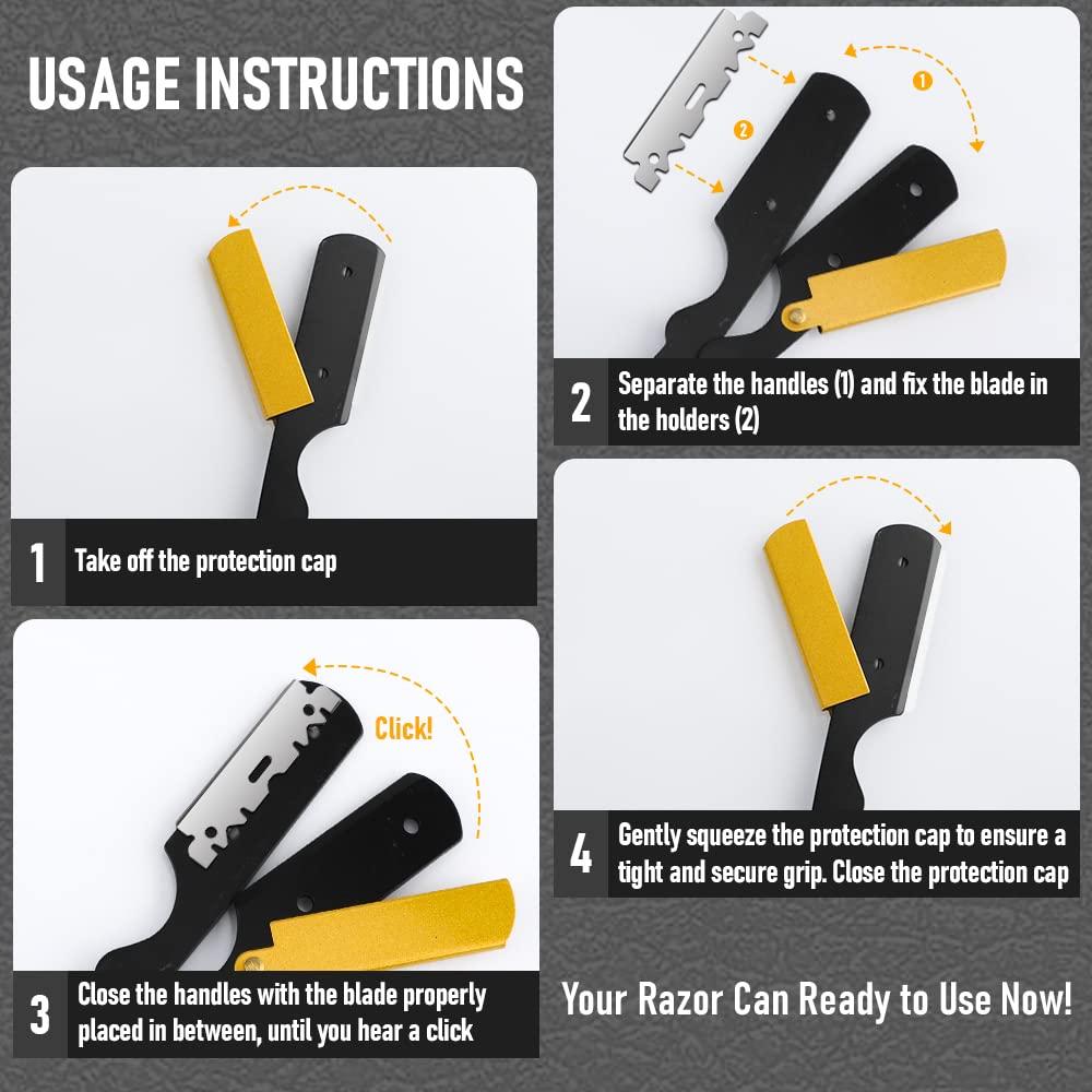 Premium Barber Straight Razor with 100 Stainless Steel Blades - For Men ...