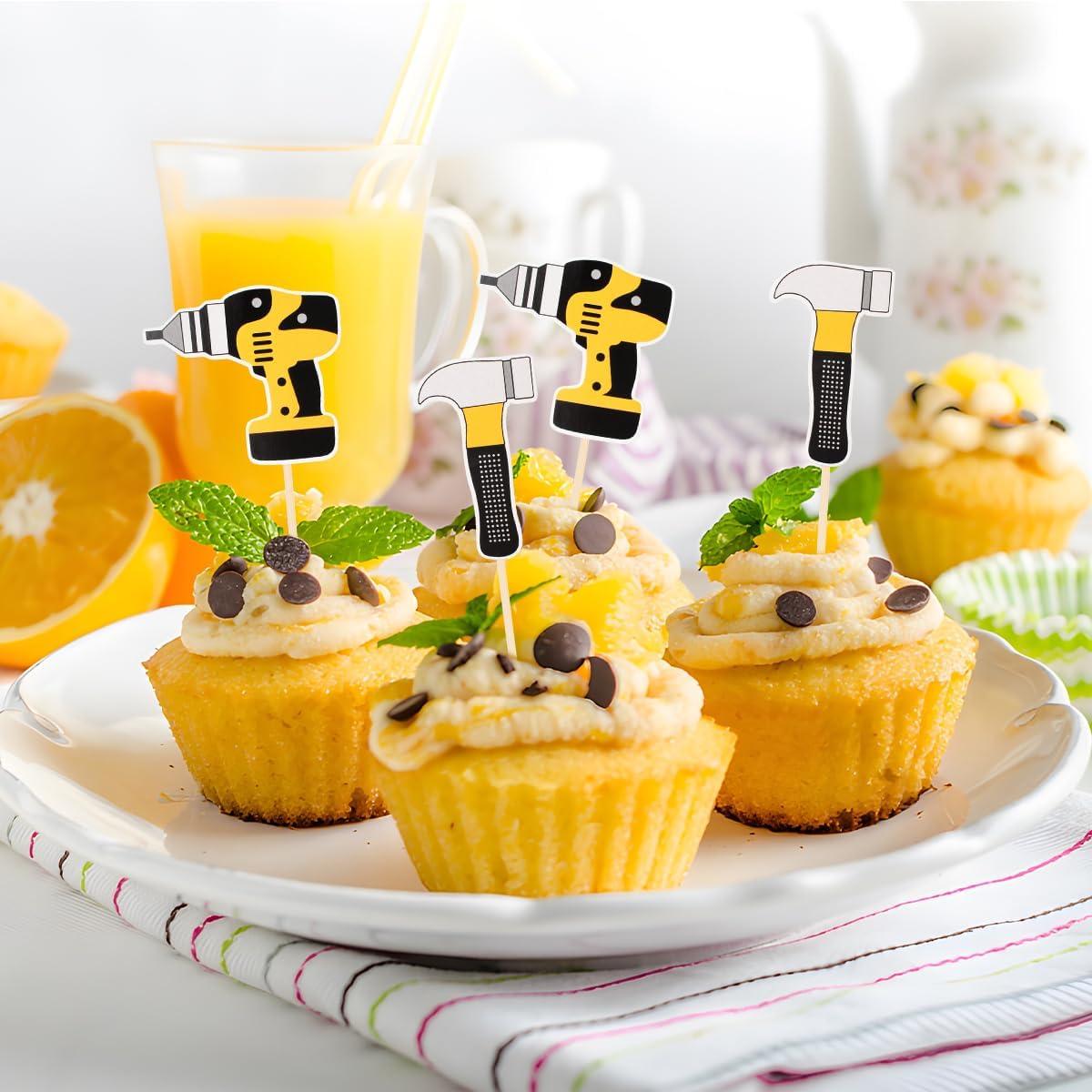 HOKPA Hammer Cupcake Toppers Drill Cupcake Toppers 24Pcs Cupcake Picks ...