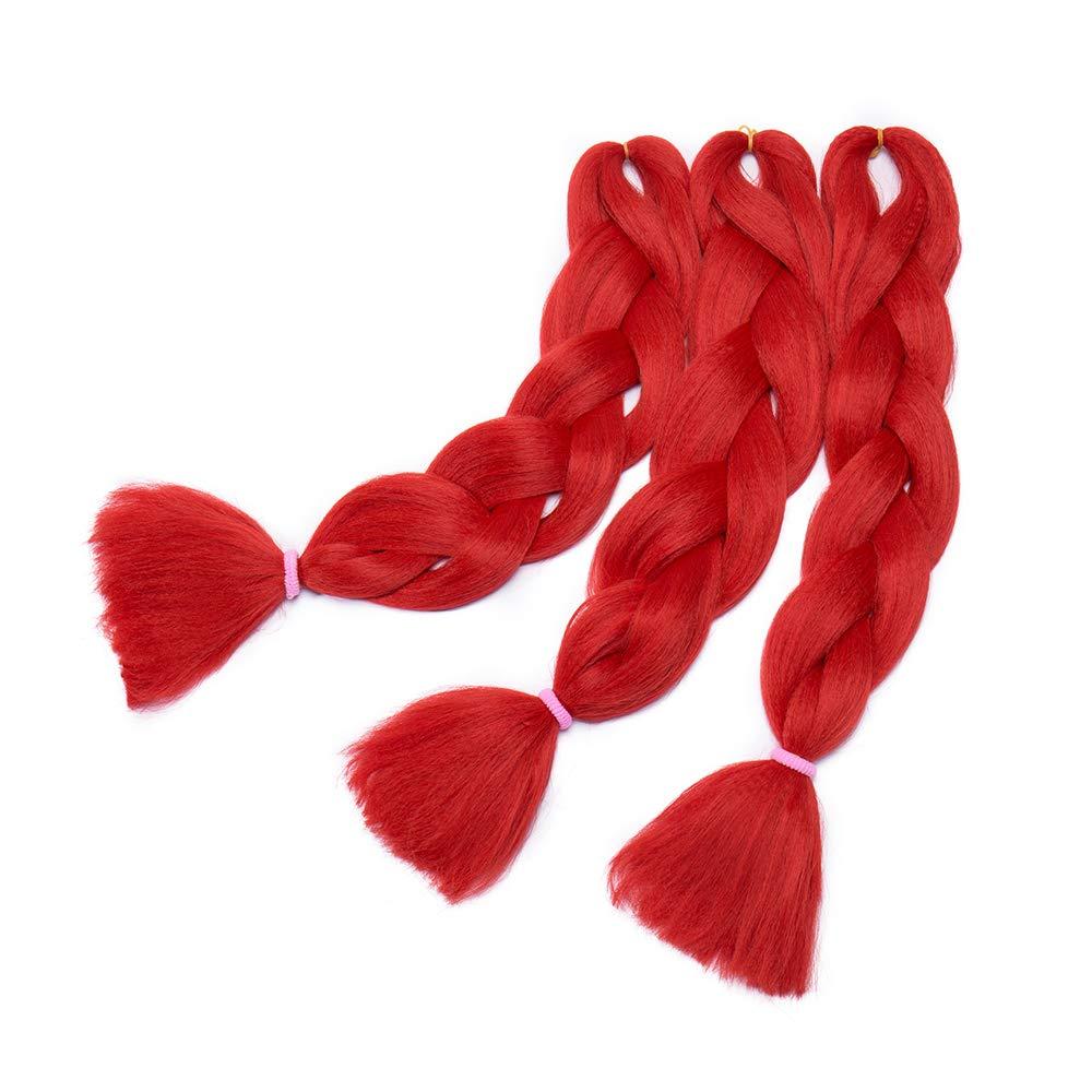 Colorful Red Kanekalon Braids Extensions - 60cm Synthetic Crochet Hair ...