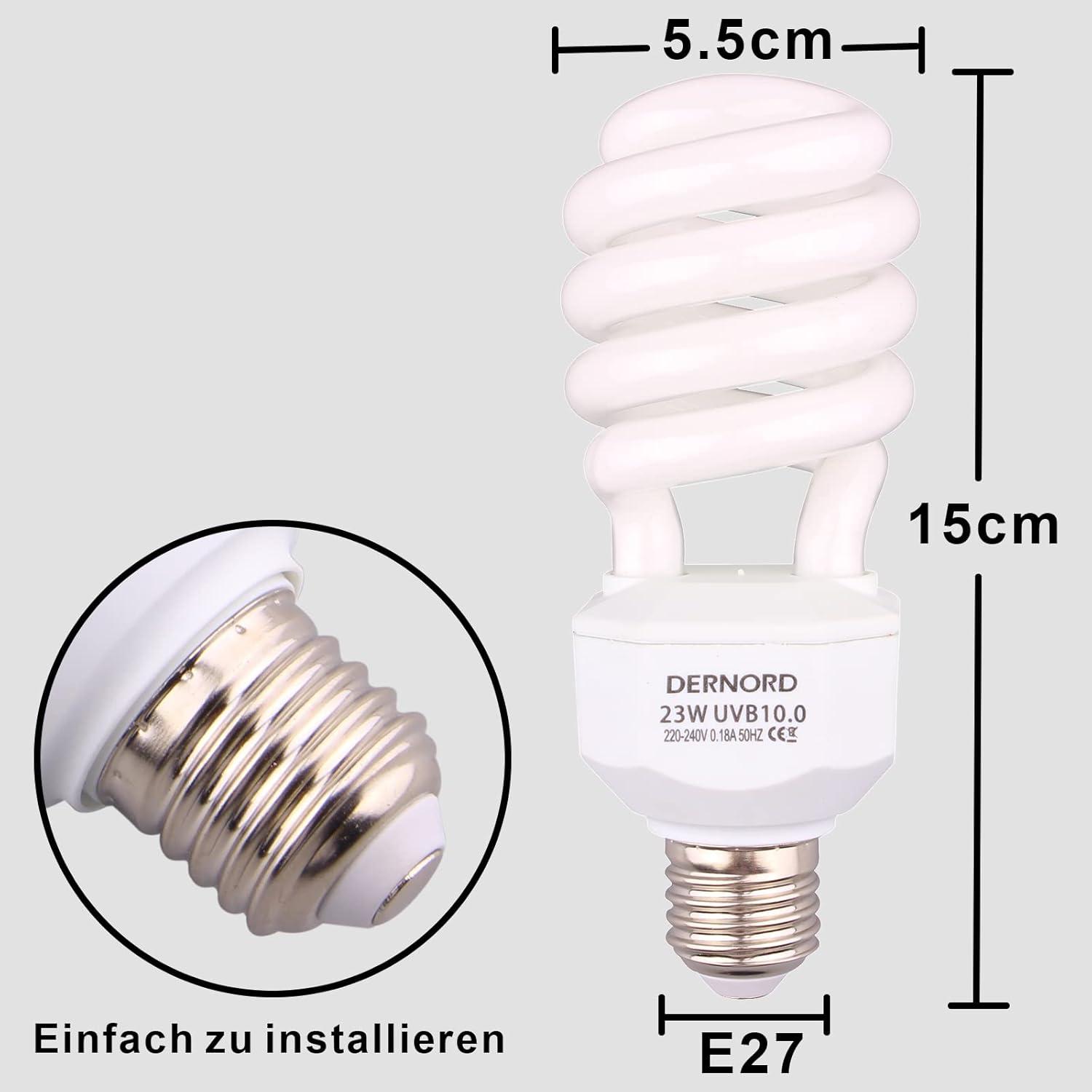 Dernord UVB and UVA Light Bulb 10.0 - 23W Compact Lamp for Lizard ...