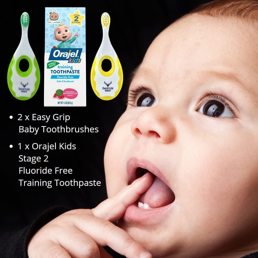 Dauntless Merch Easy Grip Baby Toothbrush and Fluoride-Free Toddler Toothpaste Starter Set ...