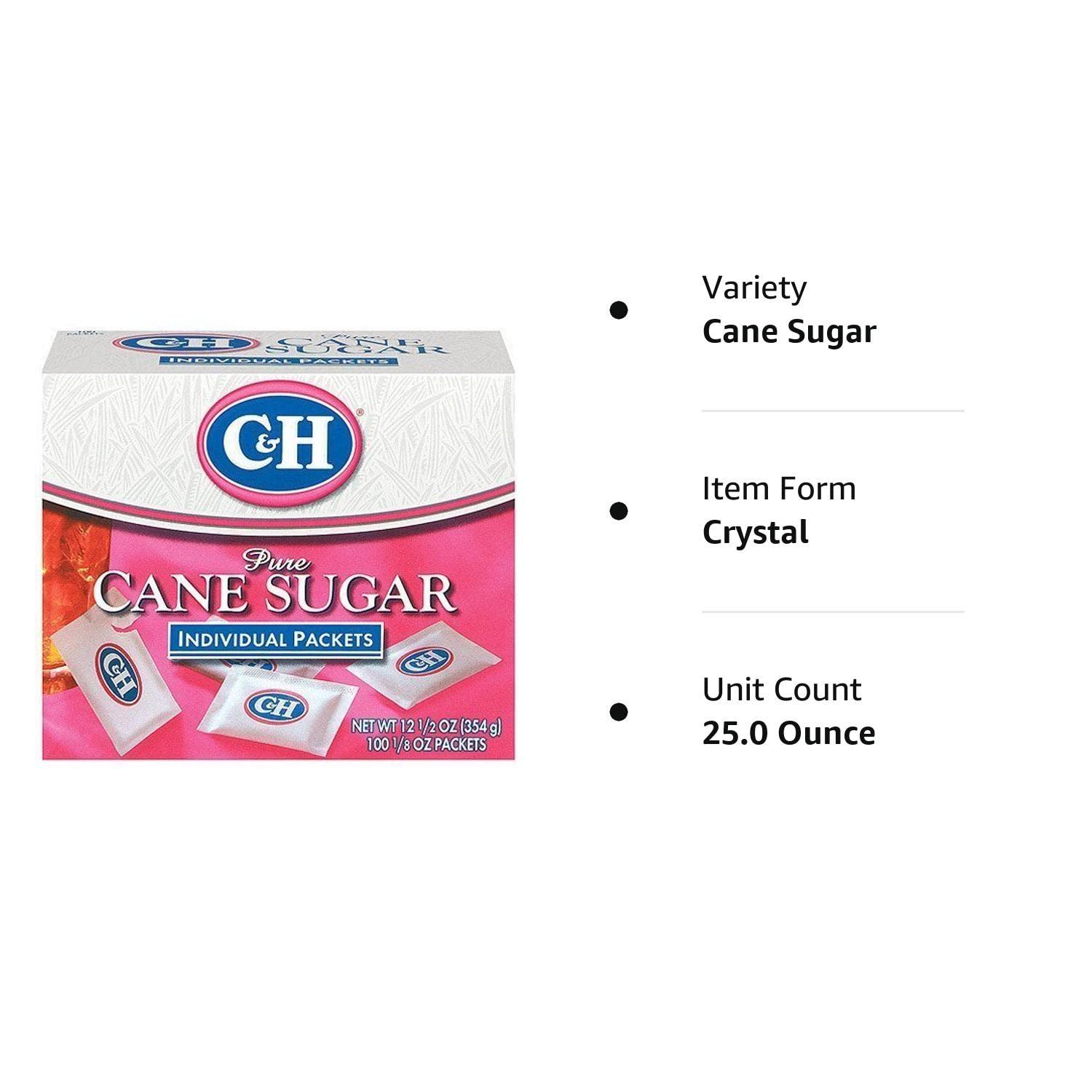 C&H Cane Sugar Packets 12.5oz Box (Pack of 2) - 200 Packets, 0.13 Ounce ...