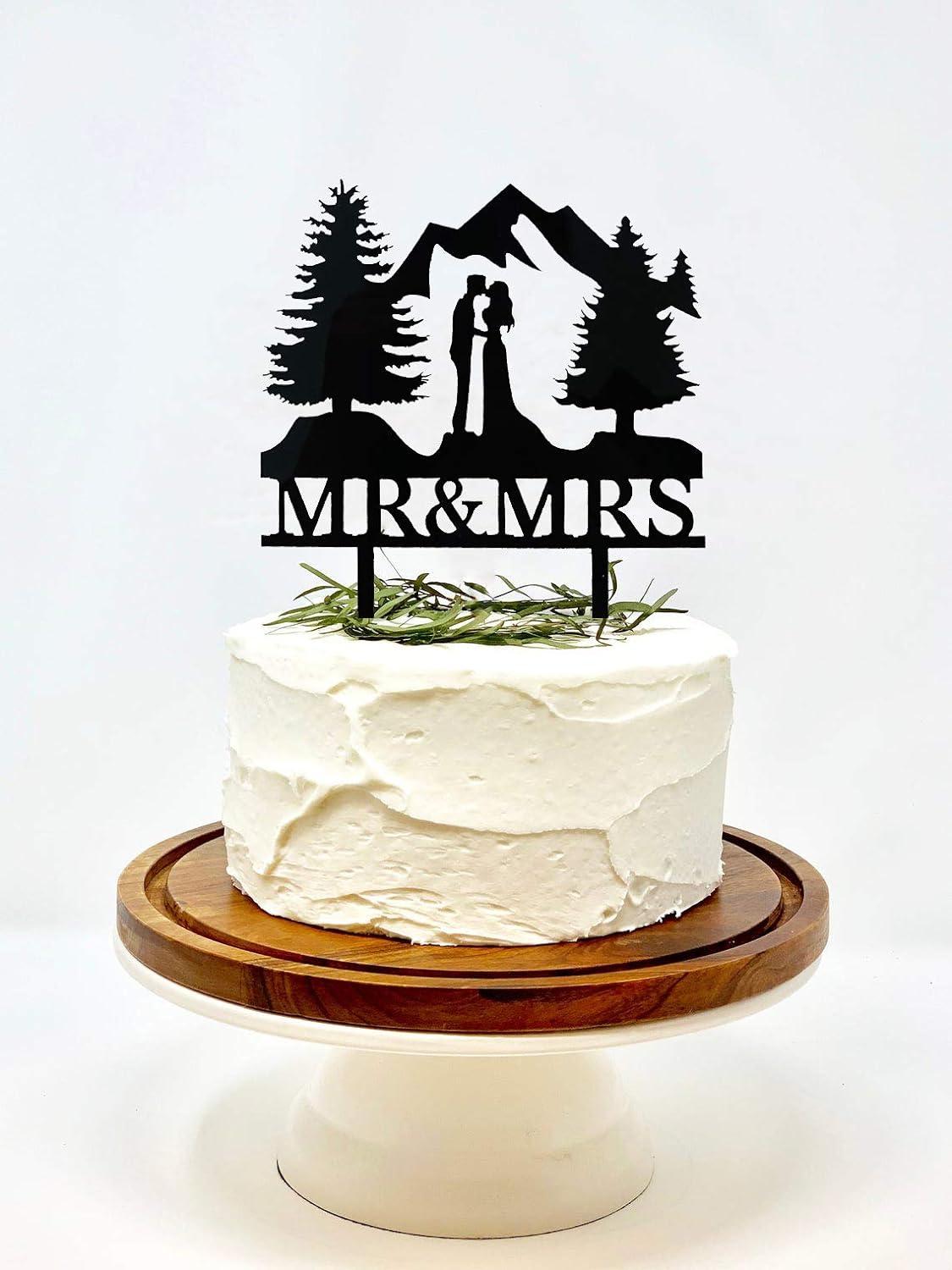Mountain Wedding Cake Topper Outdoors Wedding Cake Topper Mr & Mrs Kiss ...