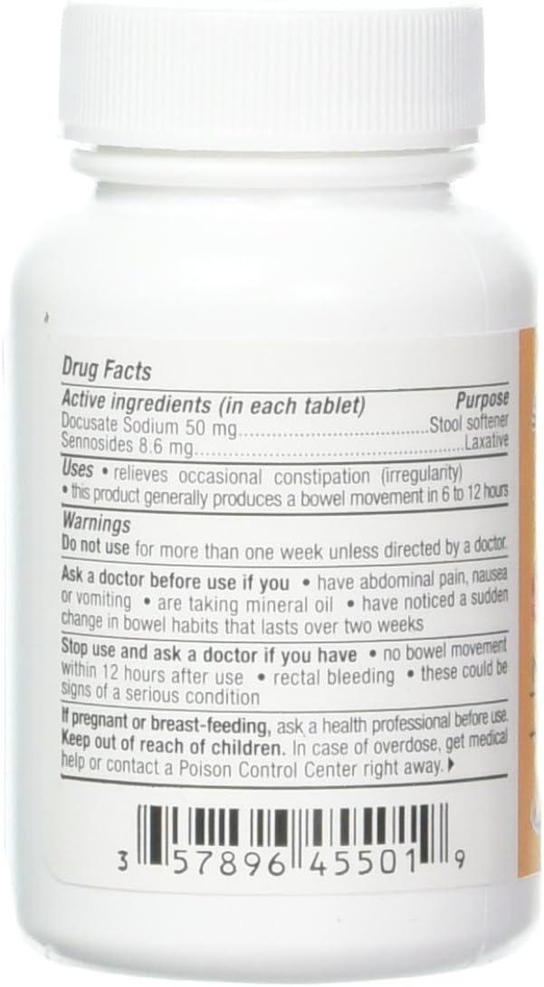 Senna Plus Tablets sennesodes 8.6 Laxative + Docuate Sodium 50mg 100 Count