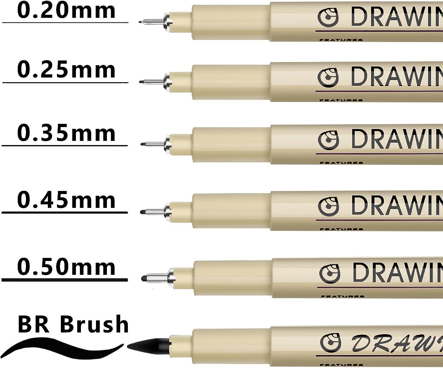 Micro Fineliner Drawing Pens Set - 6 Black Waterproof Ink Artist ...