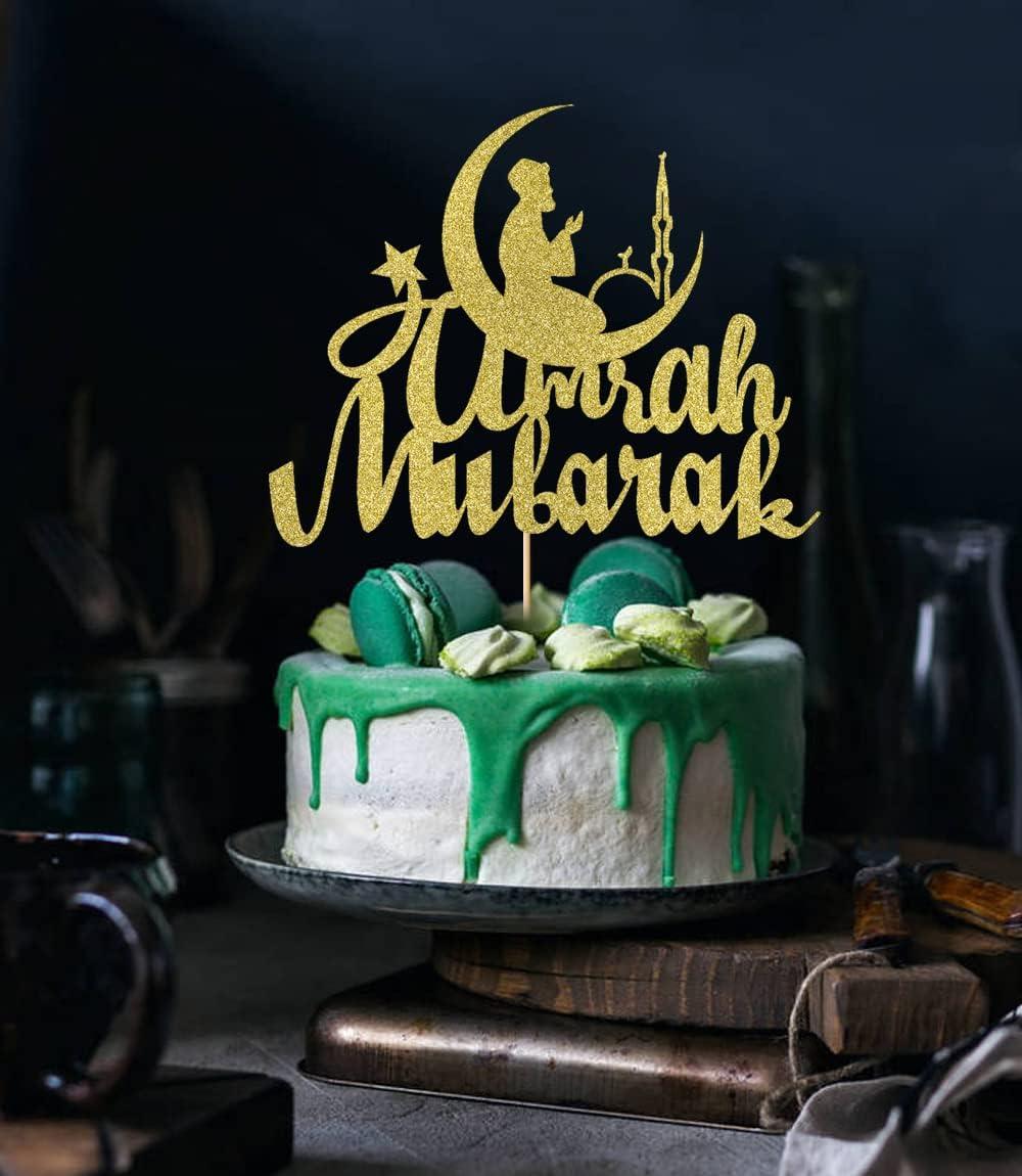 Crseniny Gold Glitter Umrah Mubarak Cake Topper Happy Eid Decorations ...