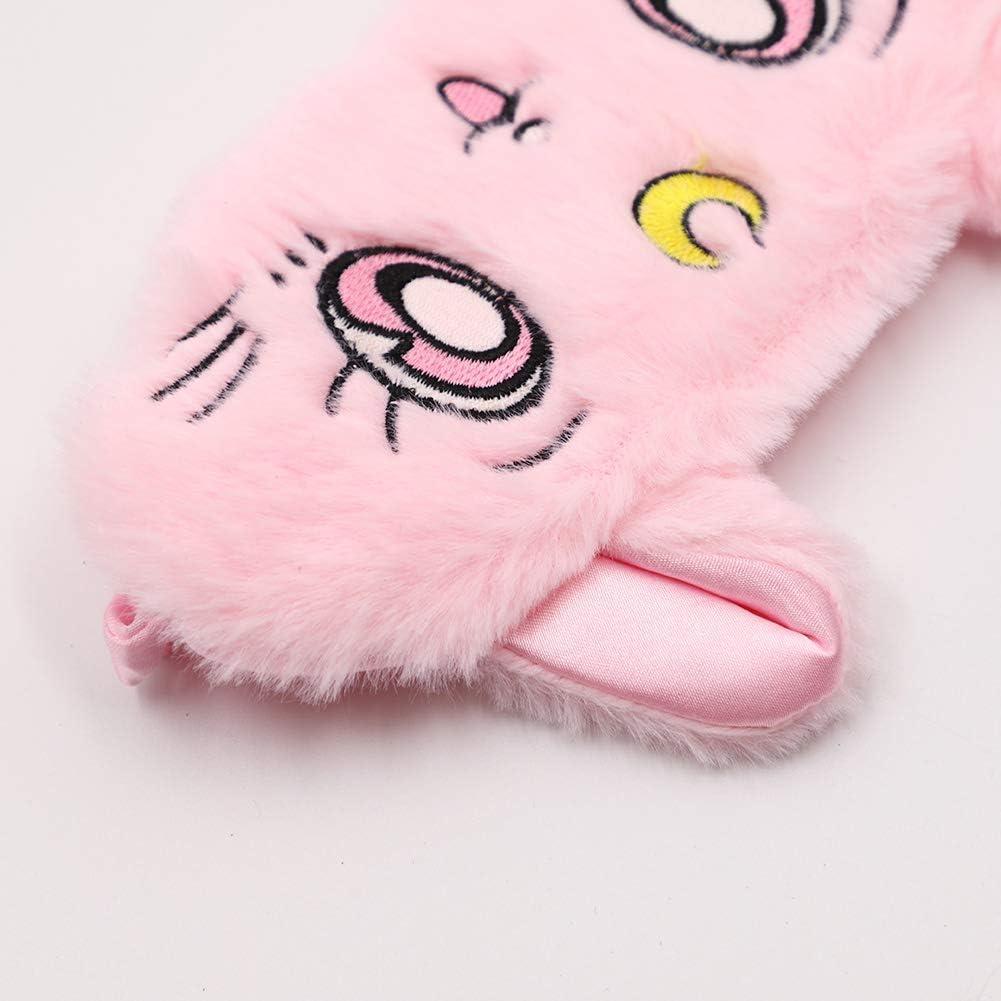 Cartoon Cat Eye Sleep Mask Plush Blindfold in Pink, White, and Black