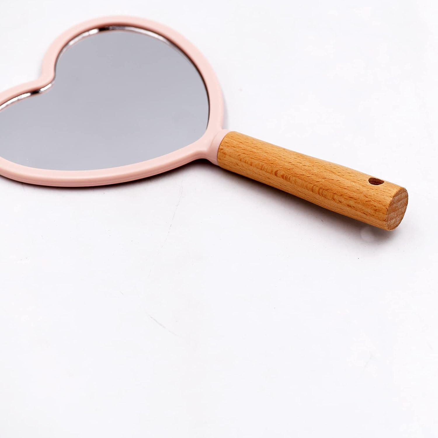 YCHMIR Small Wood Hand Mirror for Women - 5.5 x 9.2 inch (Pink Heart ...