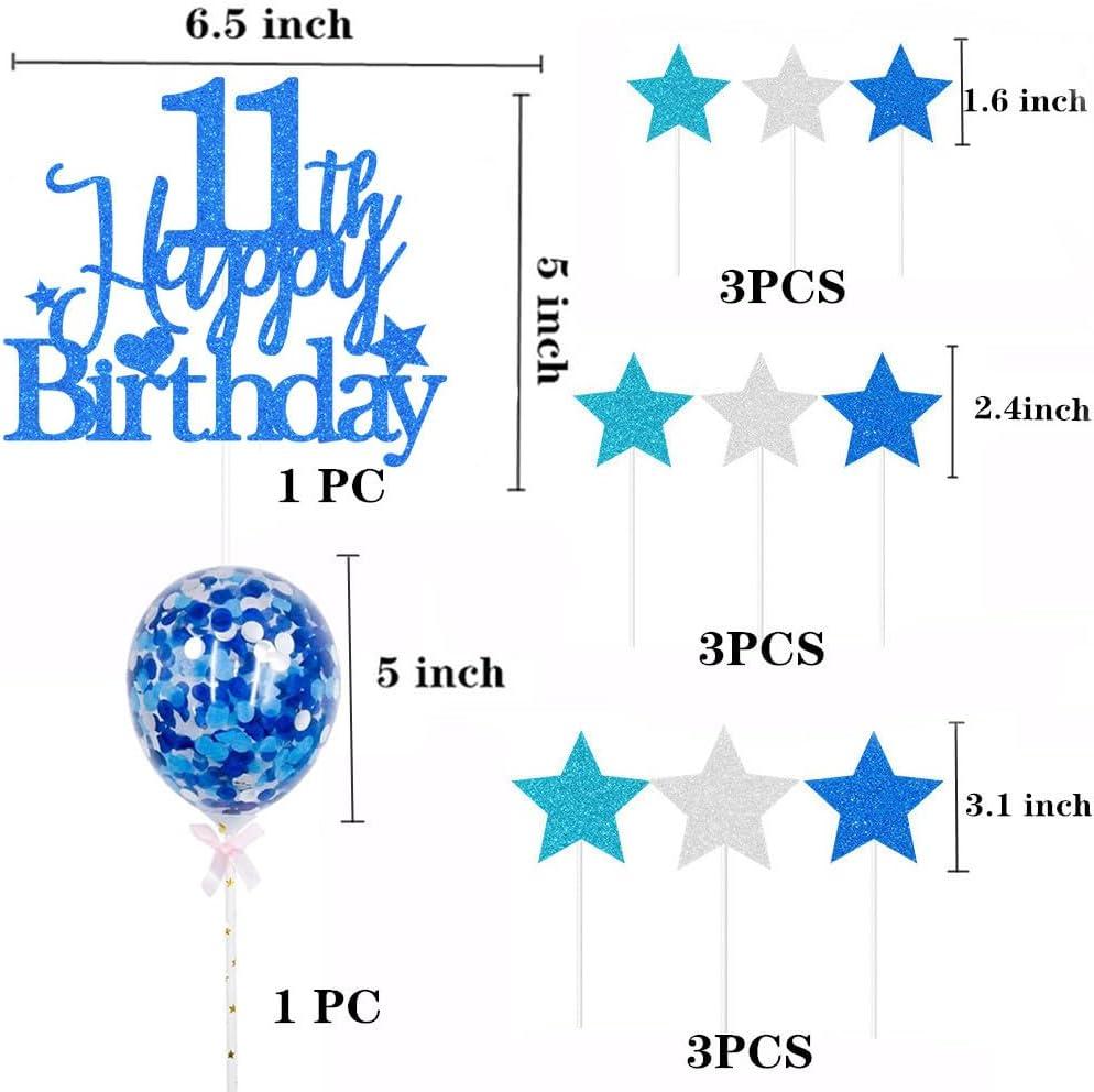 Elicola 11th Birthday Cake Toppers Blue Happy 11th Happy Birthday Cake ...