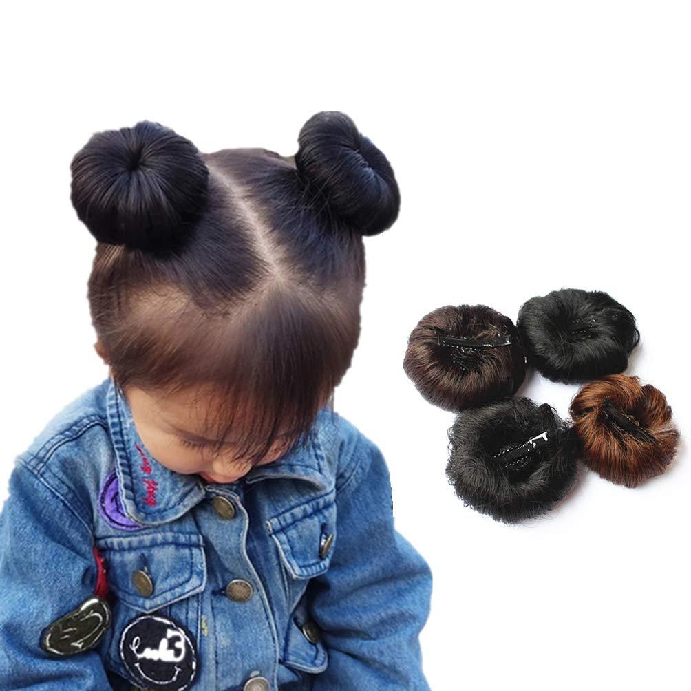 2 Pcs Dark Brown Synthetic Hair Bun Clips for Baby Girls - Chignon ...