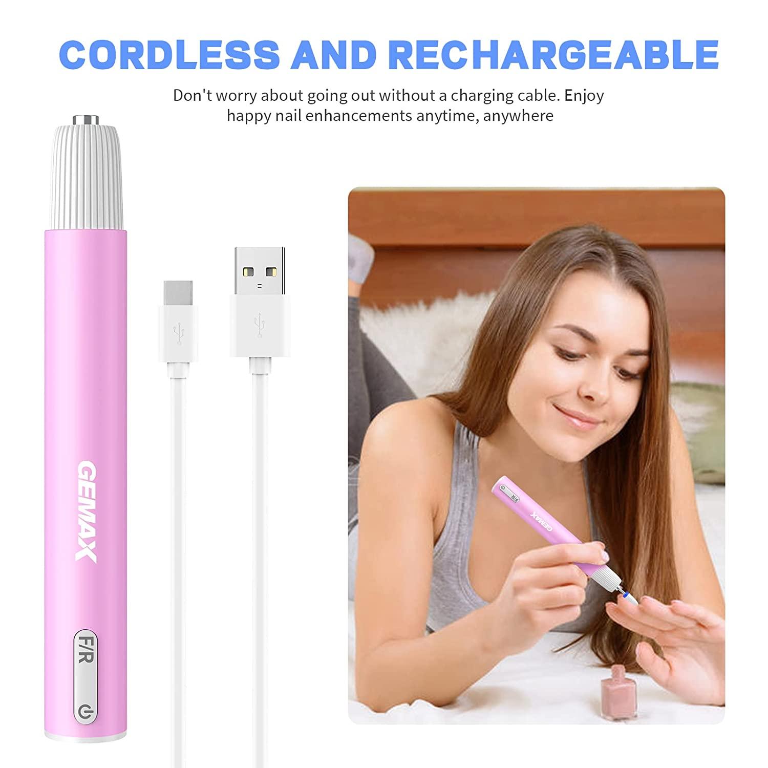 Pink Cordless Nail Drill & Electric File Set - Professional Portable ...