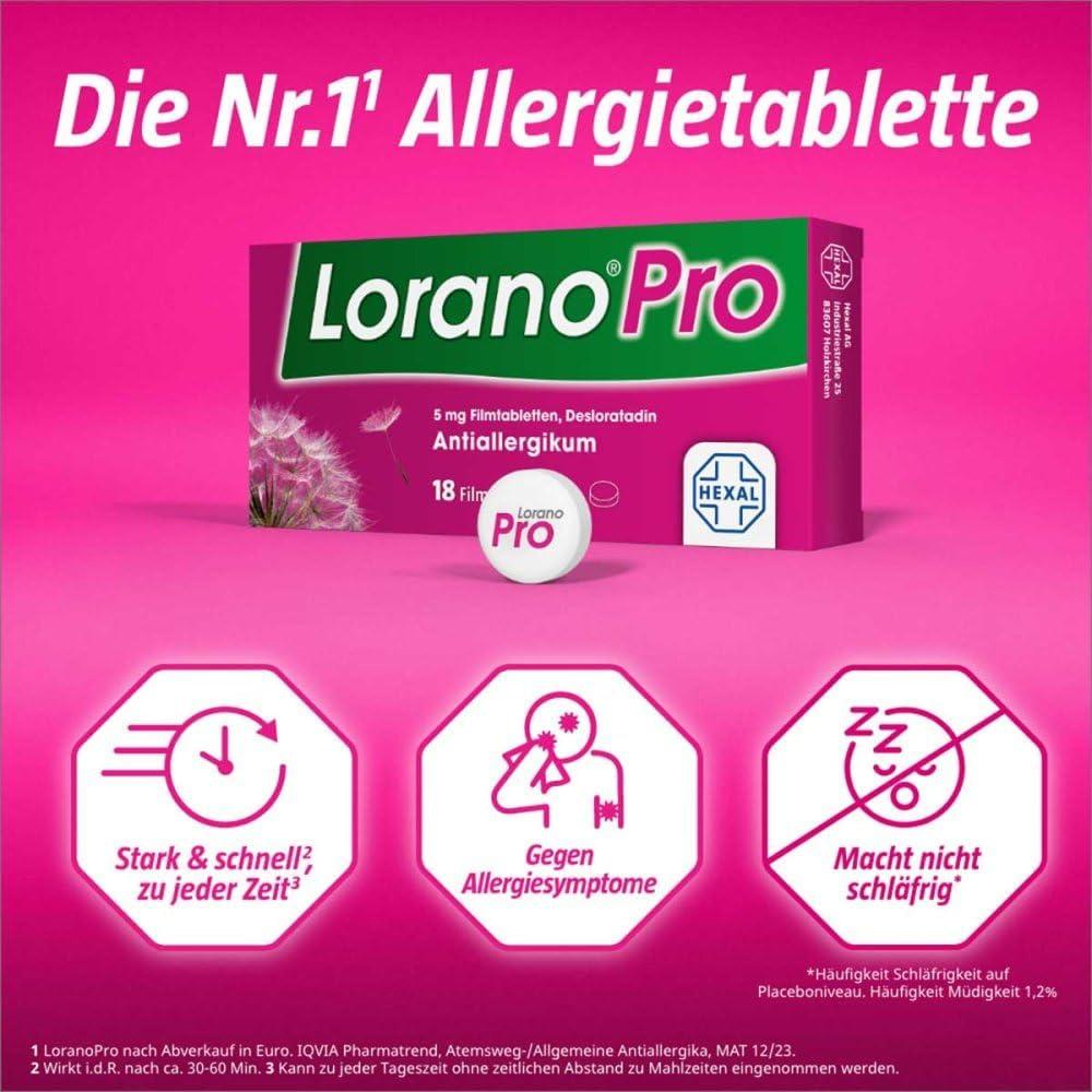 LORANO PRO 5 mg Allergy Relief Tablets - 18 Film-Coated Tablets for ...