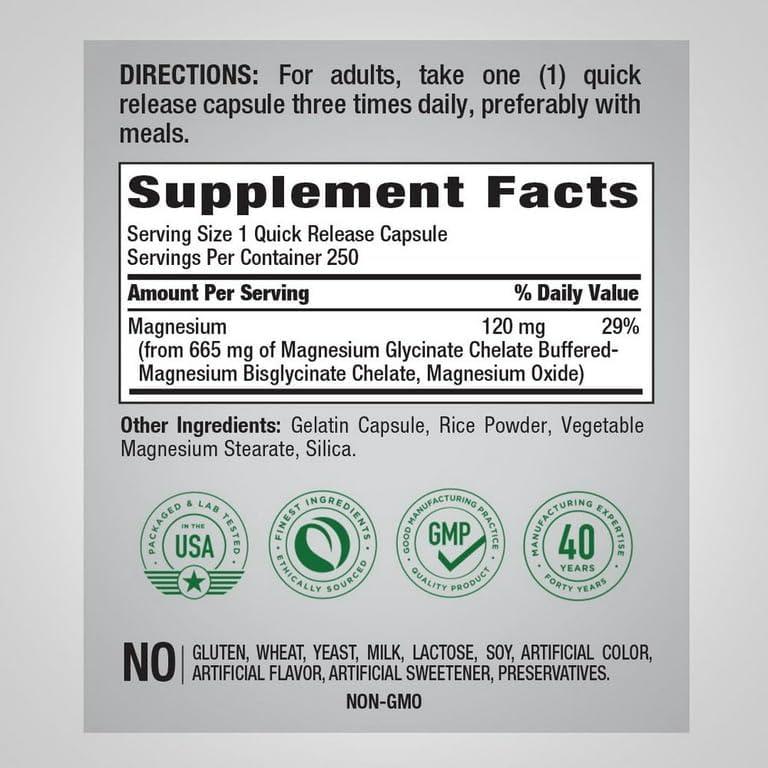 YHN Magnesium Glycinate 665mg | 250 Capsules | Buffered Formula ...