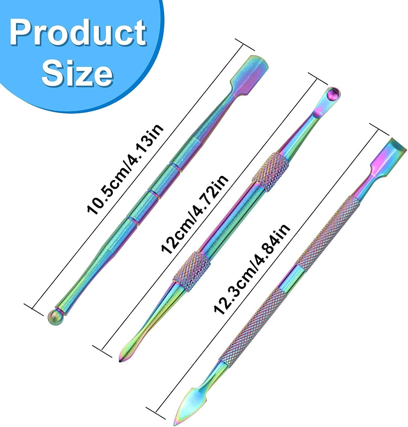 Rainbow Wax Carving Tools Set - 3 Pieces Double-Ended Stainless Steel DAB Tool in Transparent ...