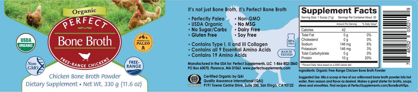 Organic Chicken Bone Broth Powder | Free Range Low Sodium | Paleo ...
